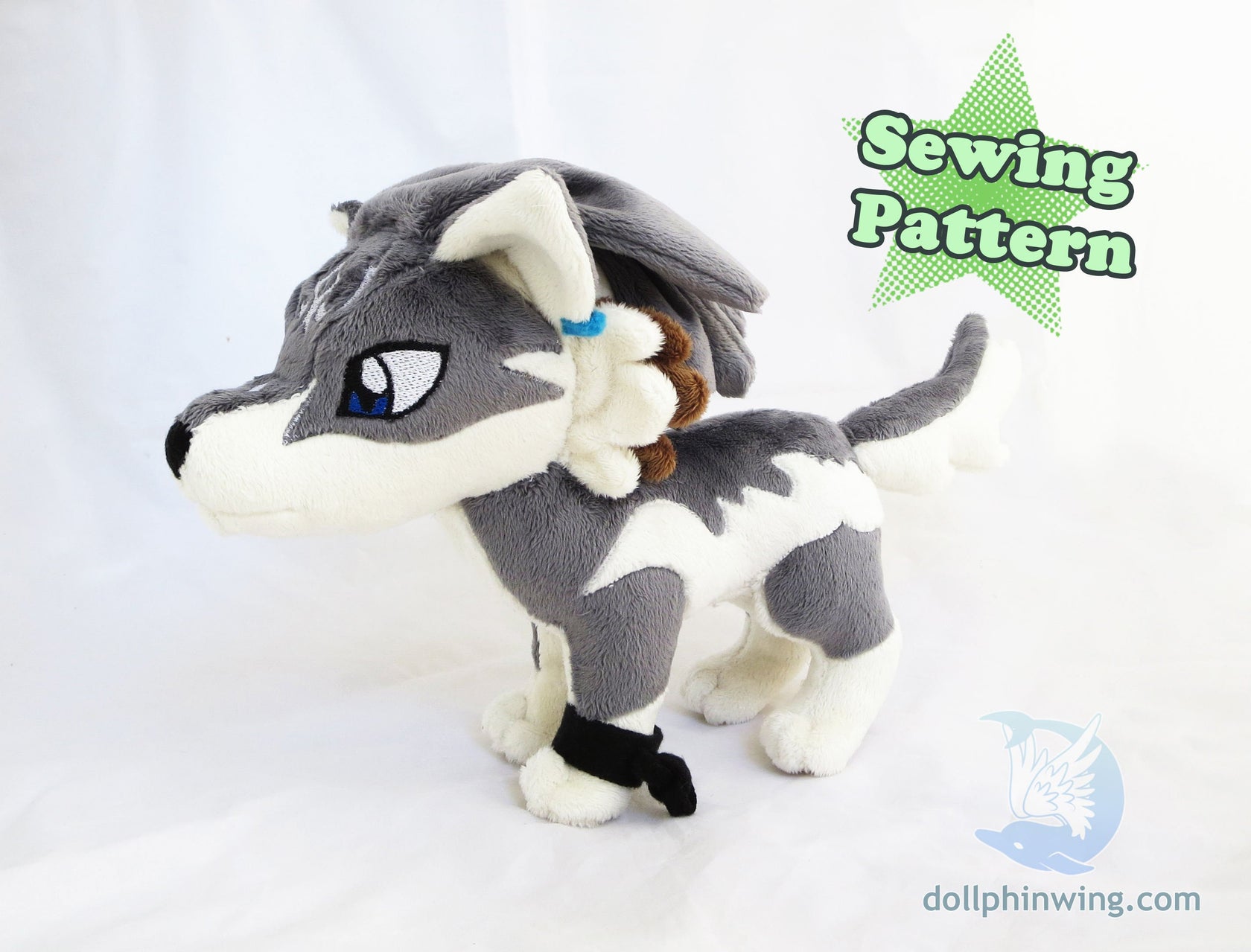 Wolf Plushie Sewing Pattern Add-On Embroidery - Dollphinwing
